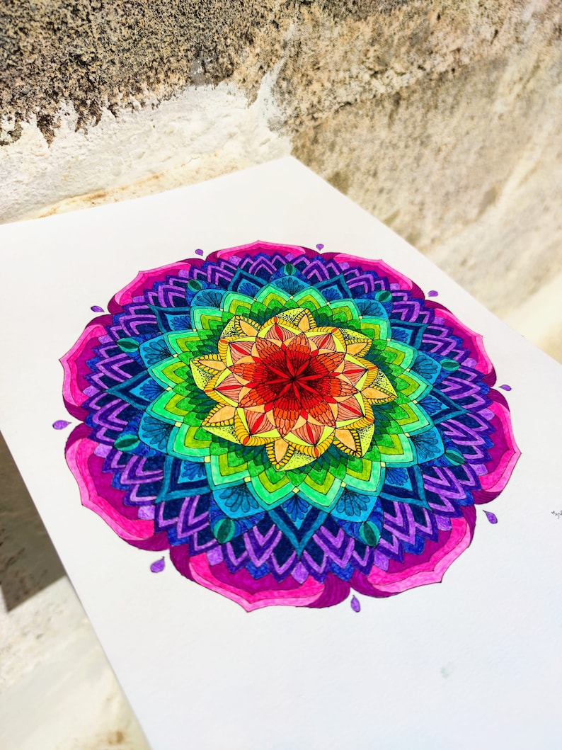 Colorful Mandala Painting Original Drawing Mandala Wall Art Rainbow ...