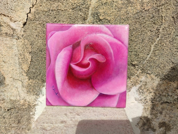 Rose Painting Oil on Canvas Small Painting Pink Rose Square - Etsy