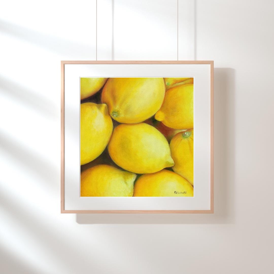 Lemon Painting, Kitchen Wall Art, Yellow Fruit Still Life, Original Oil ...