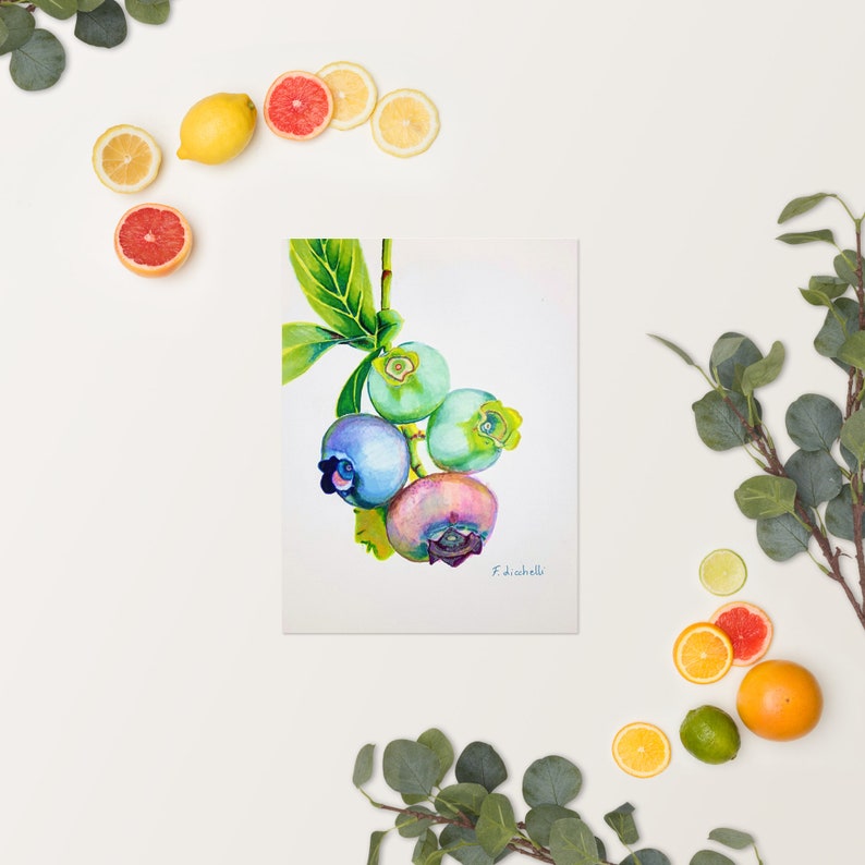 Berries Poster Colored Blueberry Print Branch of Berries - Etsy