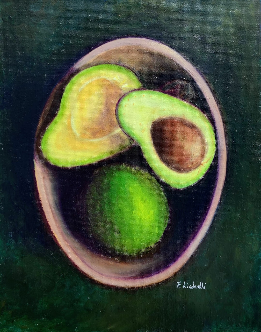 Avocado Oil Painting Fruit Still Life Green Food Art Original Oil On