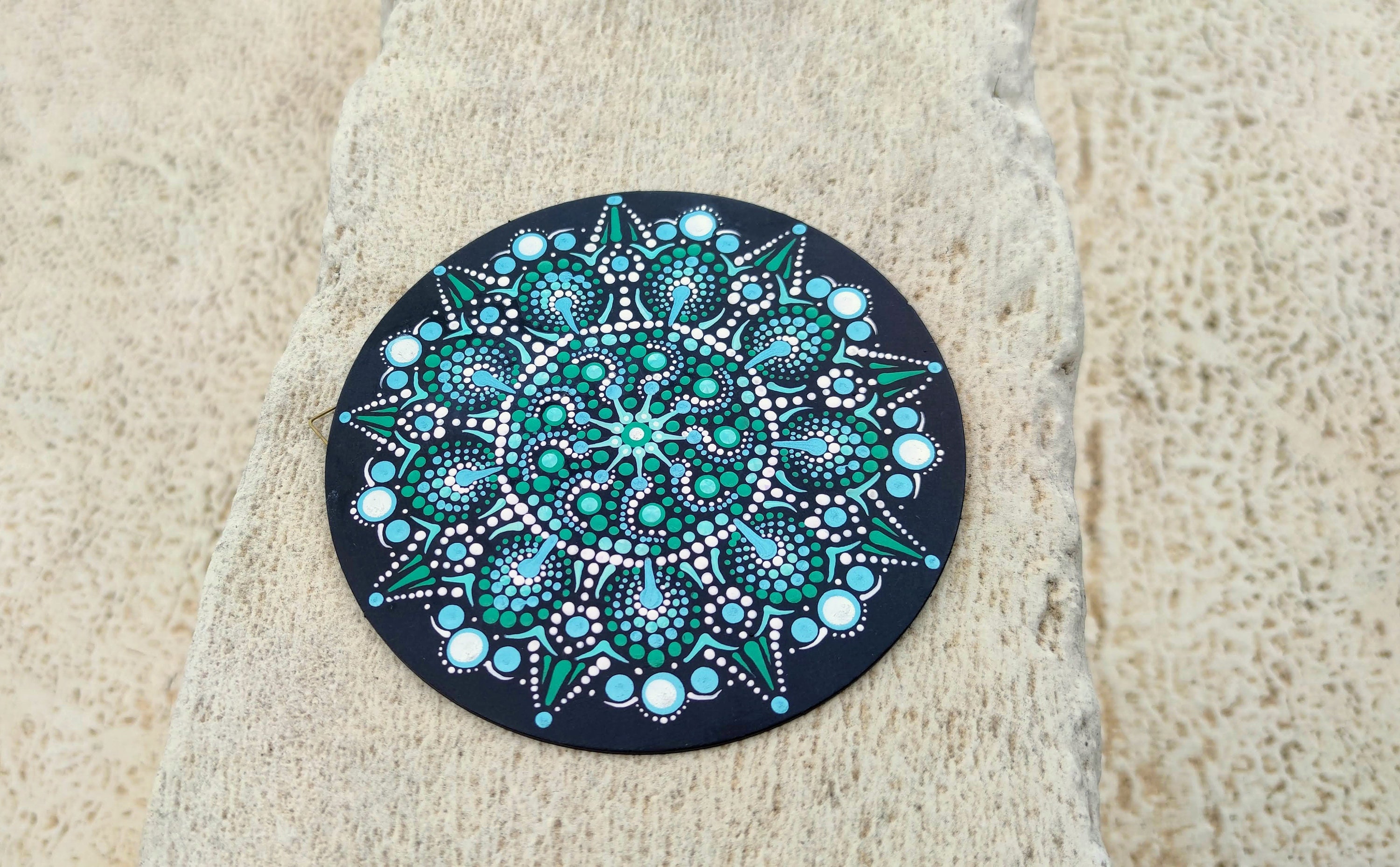 Aqua Mandala Hand Painted Round Mandala Dot Mandala Original Teal ...