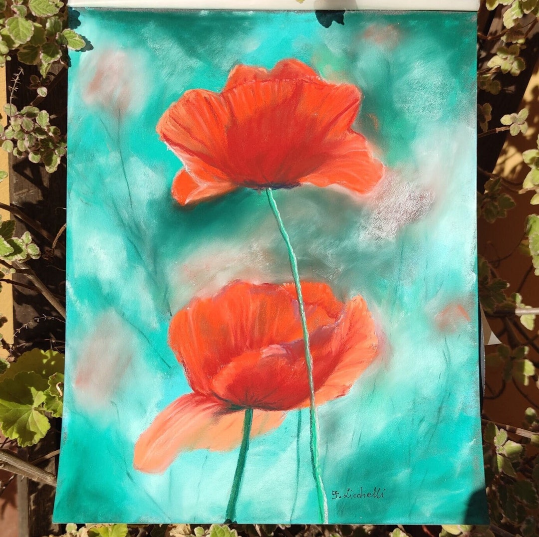 Poppy Painting Poppy Drawing Soft Pastel on Paper Original Floral ...