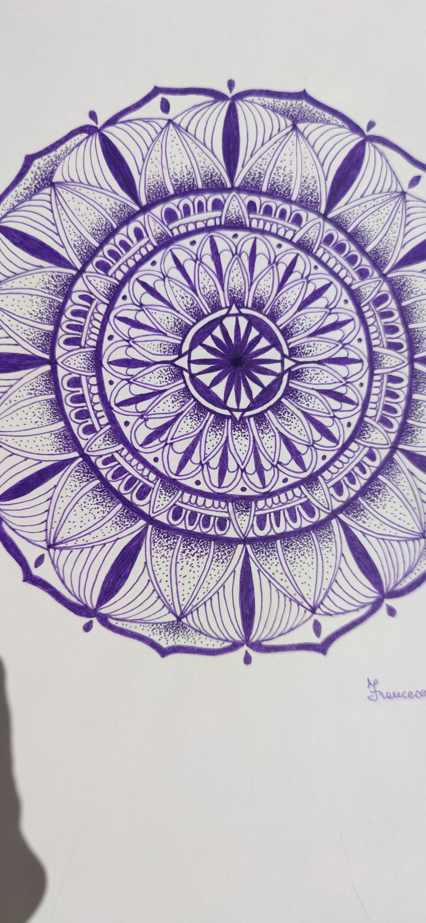 Mandala Ink Drawing Purple Original Mandala Drawing Spiritual Drawing ...