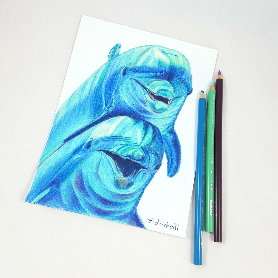 Dolphin Illustration Blue Dolphin Drawing, Joyous Dolphins Painting ...
