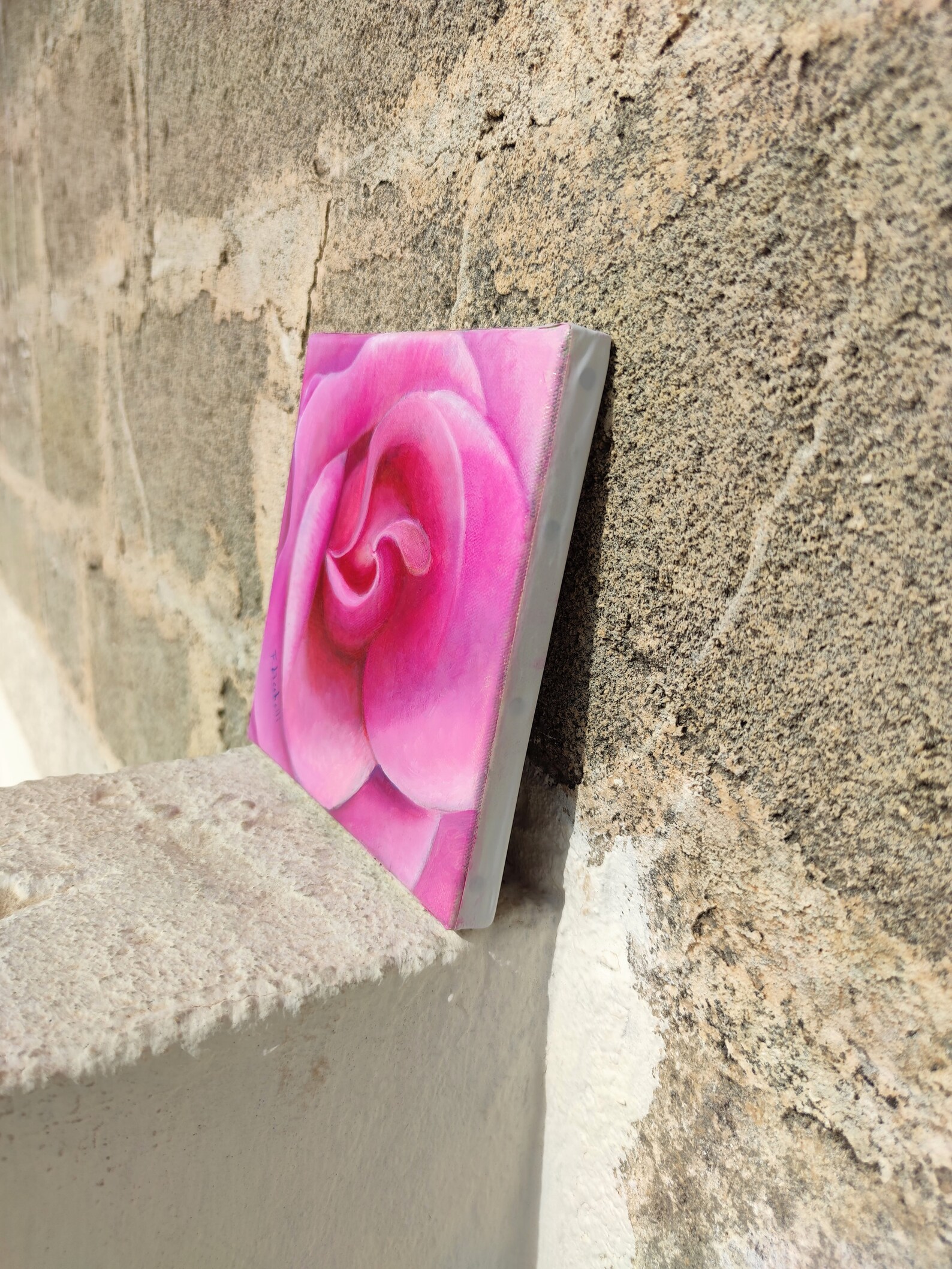 Rose Painting Oil on Canvas, Small Painting Pink Rose Square Canvas Oil ...