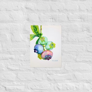 Berries Poster Colored Blueberry Print Branch of Berries - Etsy