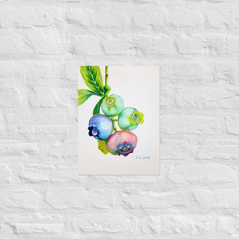 Berries Poster Colored Blueberry Print Branch of Berries - Etsy