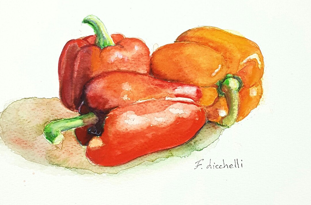 Peppers Watercolor Painting Original Still Life Art 8x5” Francesca ...