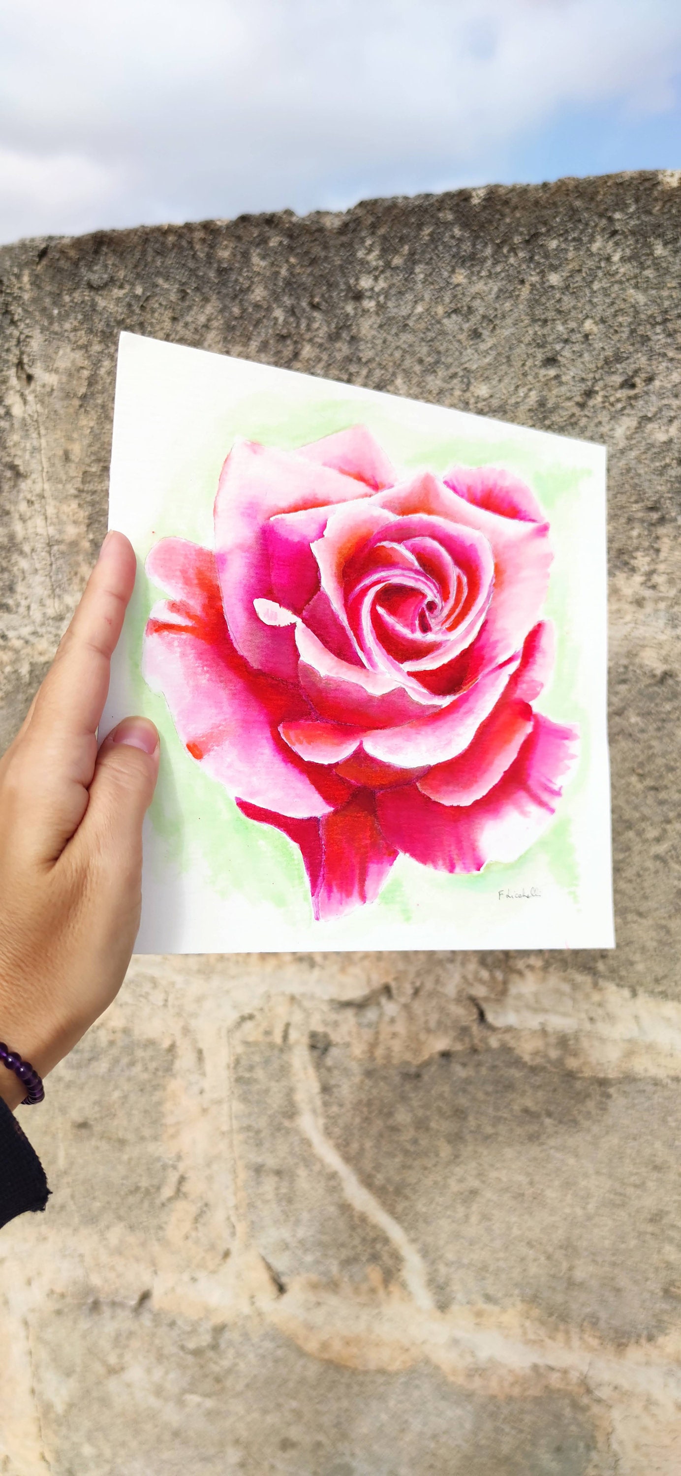 Single Rose Watercolor Original Painting Floral Watercolor Tiny ...