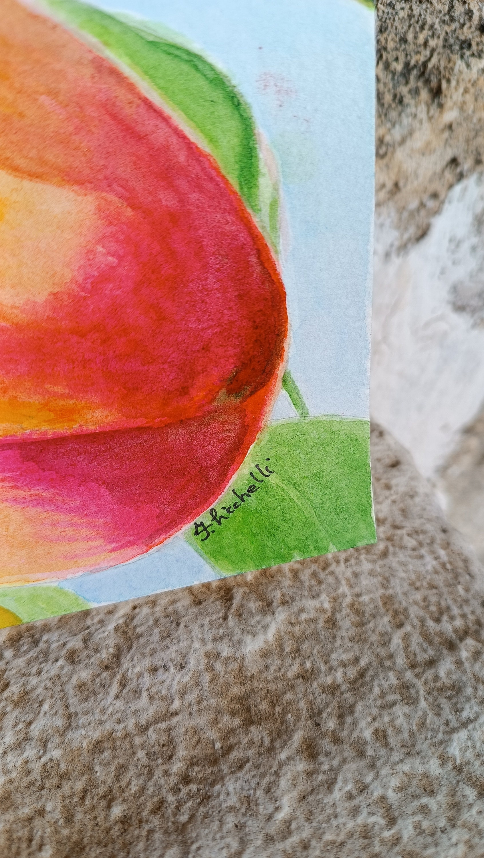 Peach Watercolor Peach Tree Painting Square Peach and Leaves Watercolor ...