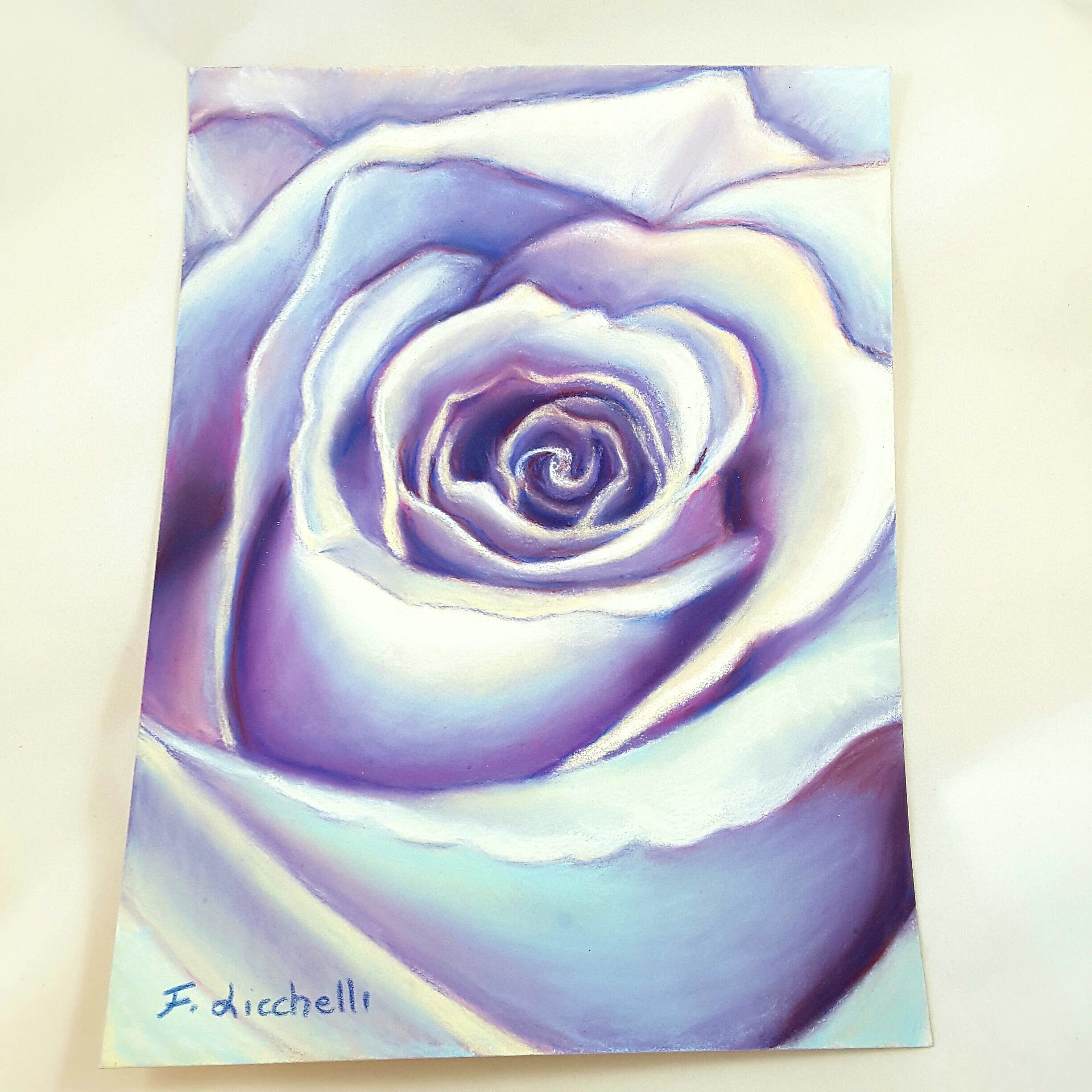 Purple Rose Pastel Drawing, Rose Original Art, Soft Pastel on Pastelmat ...