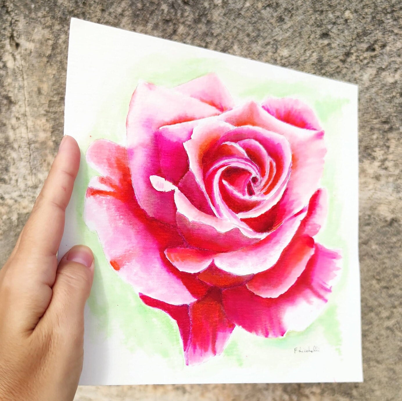 Single Rose Watercolor Original Painting Floral Watercolor Tiny ...