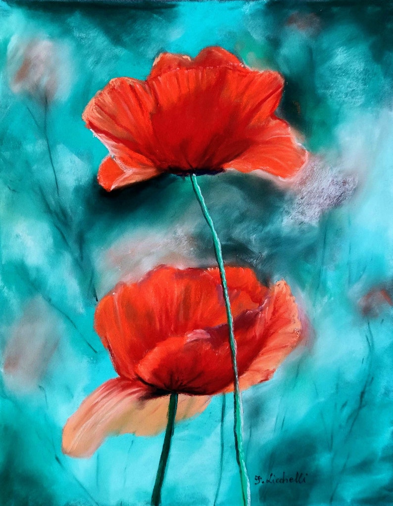 Poppy Painting Poppy Drawing Soft Pastel on Paper Original Floral ...
