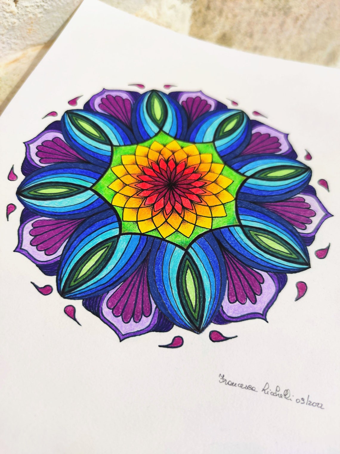 Original Mandala Drawing Colored Pencil Mandala Painting - Etsy