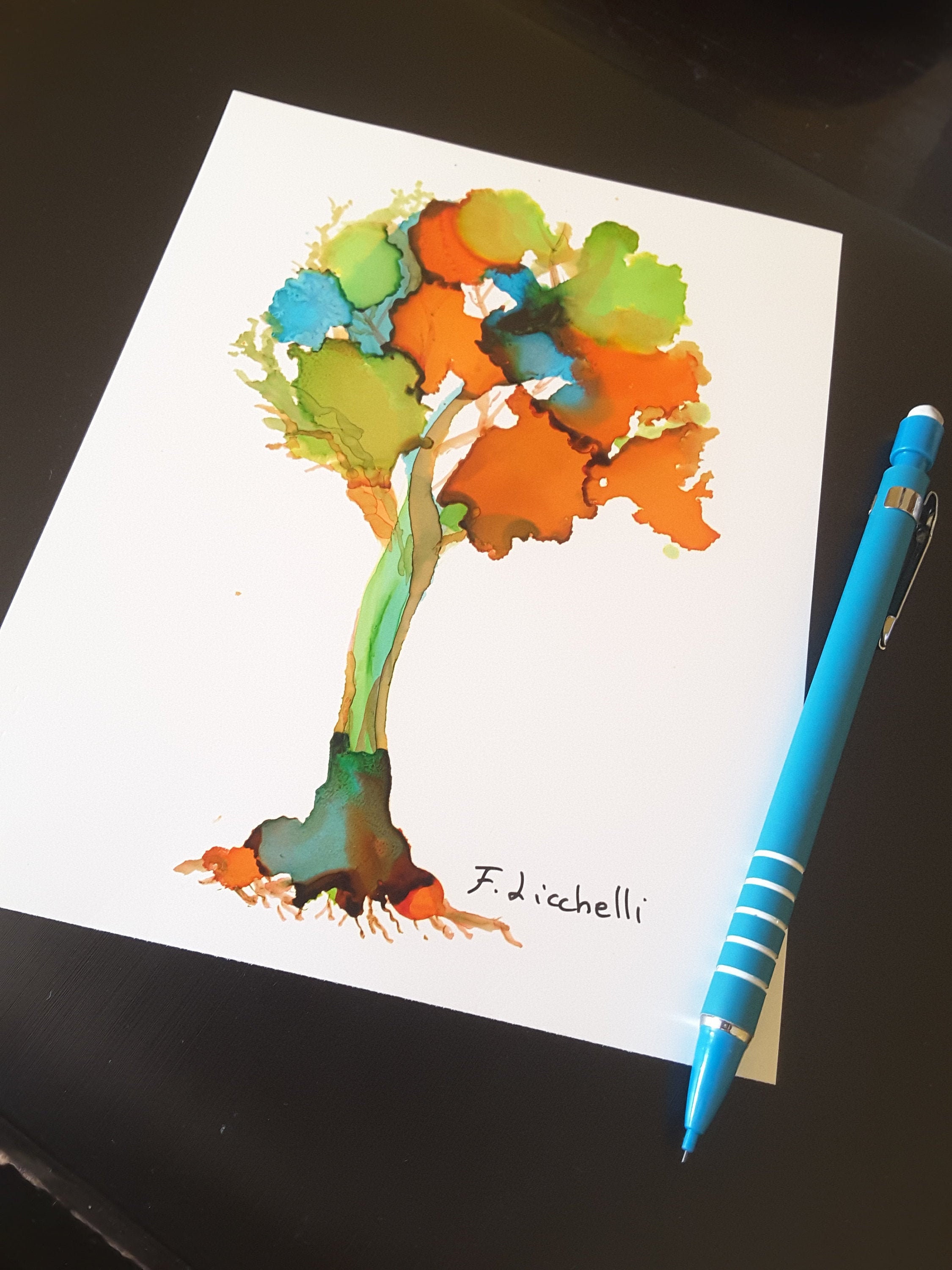 Tree Ink Painting Colorful Tree Original Painting Alcohol Ink - Etsy