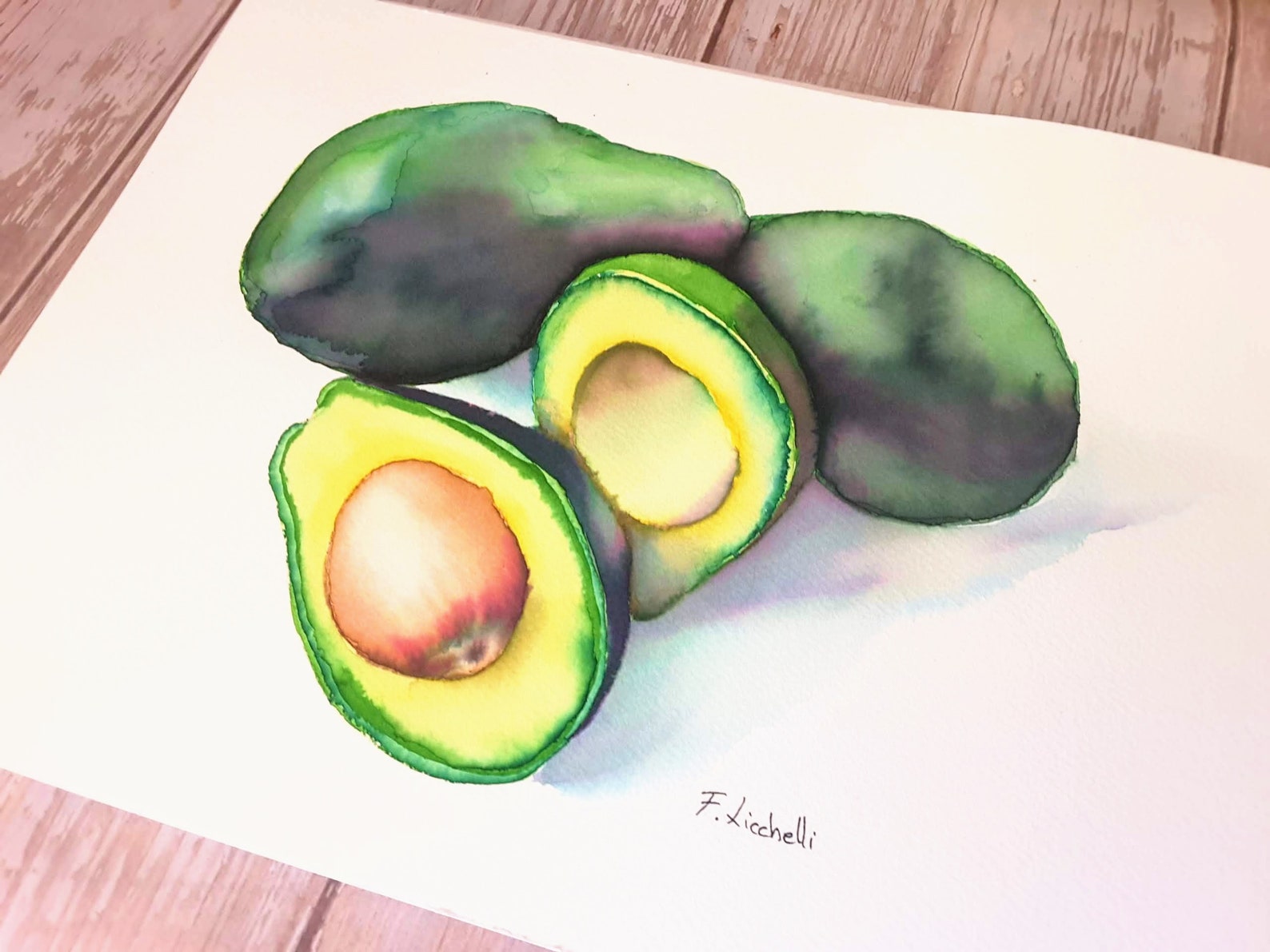 Avocado Watercolor Painting Original Watercolor Kitchen - Etsy