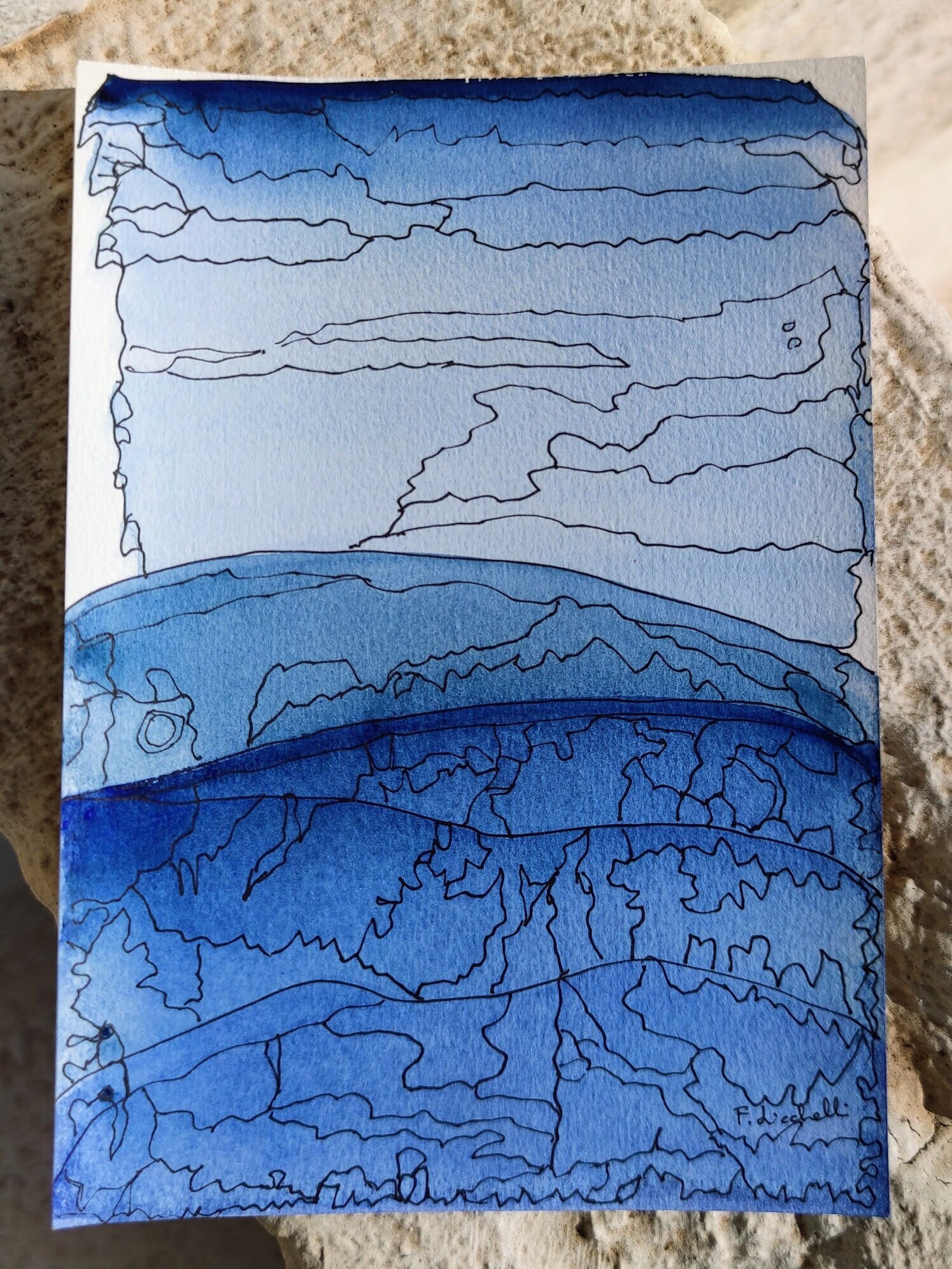 Abstract Art Blue Abstract Scenery Tiny Abstract Wall Art A5 Blue ...