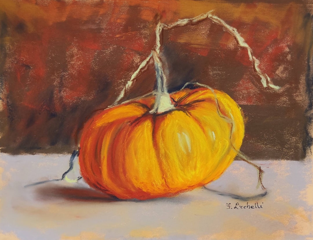 Pumpkin Pastel Drawing Original Artwork Still Life Autumn Decor Soft ...
