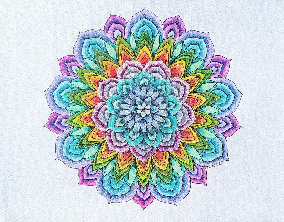 Mandala Drawing Rainbow Hand Drawing Mandala Original Mandala Picture ...
