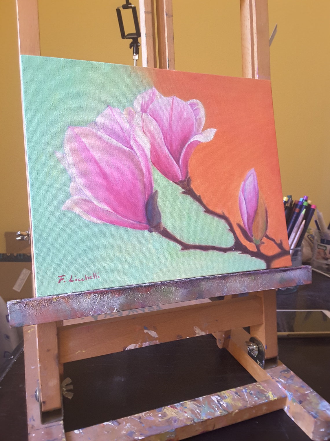 Magnolia Flowers Pink Flower Original Oil Painting Oil on - Etsy