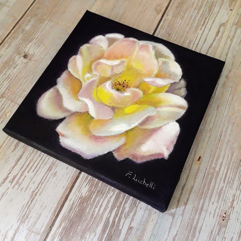 White Rose Oil on Canvas Single Rose Painting Tiny Canvas - Etsy
