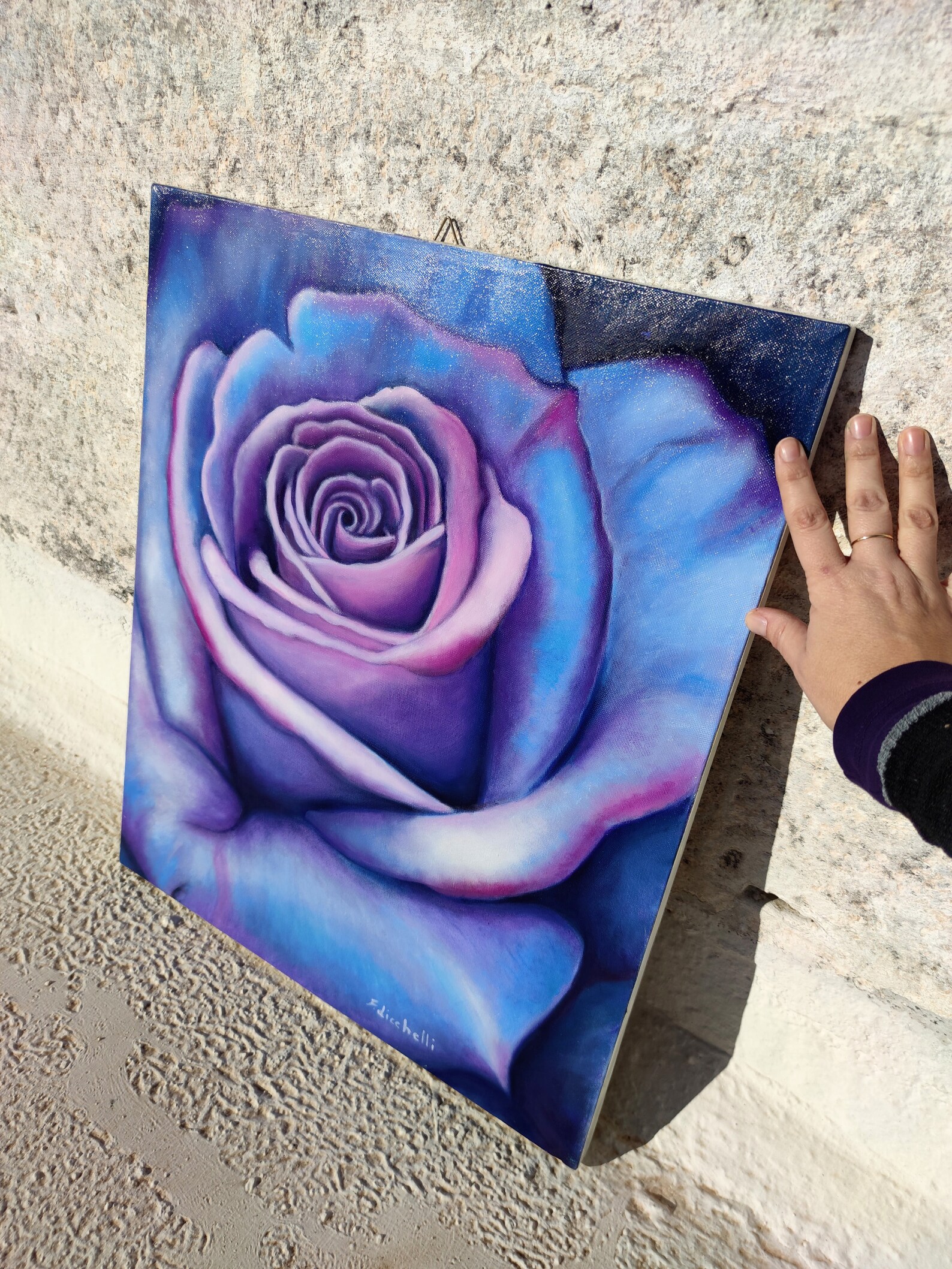 Big Rose Painting, Single Purple Rose Oil on Canvas, Lounge Decoration ...