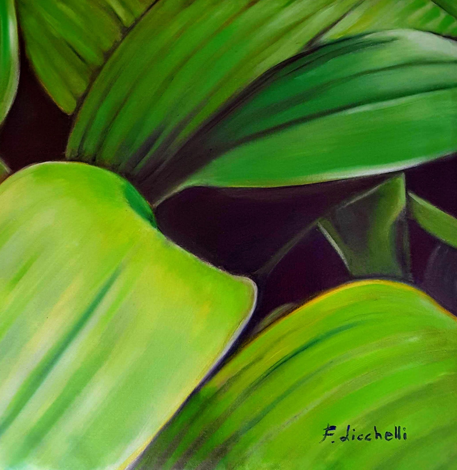Green Leaves Oil Painting, Original Art on Canvas, Oil on Canvas Plant ...