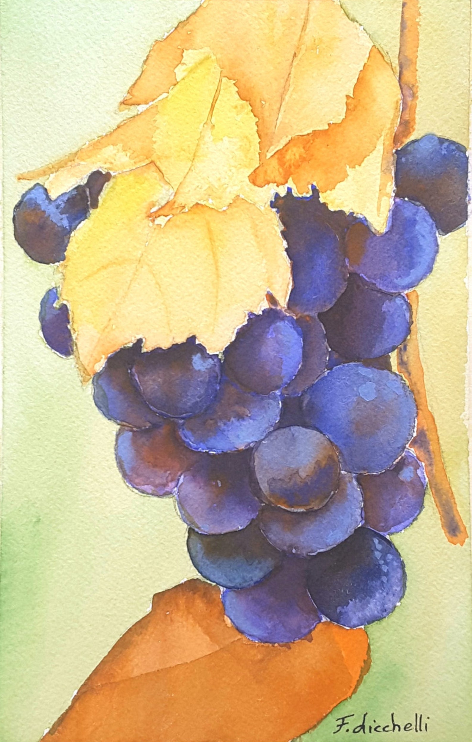 Blue Grape Watercolor, Fruit Original Painting, Kitchen Decor Wall ...