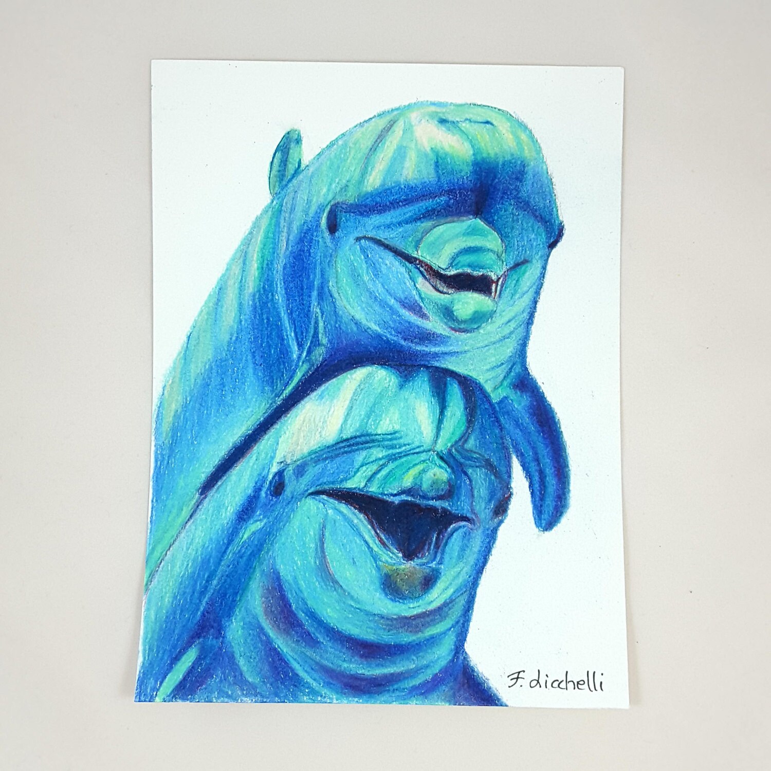 Dolphin Illustration Blue Dolphin Drawing, Joyous Dolphins Painting ...