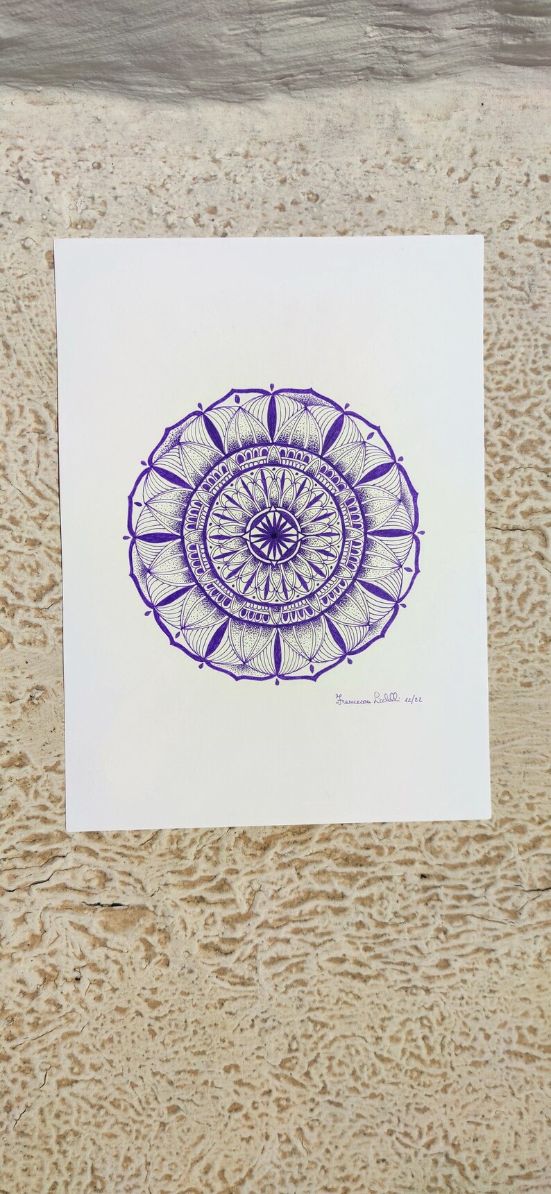 Mandala Ink Drawing Purple Original Mandala Drawing Spiritual Drawing ...