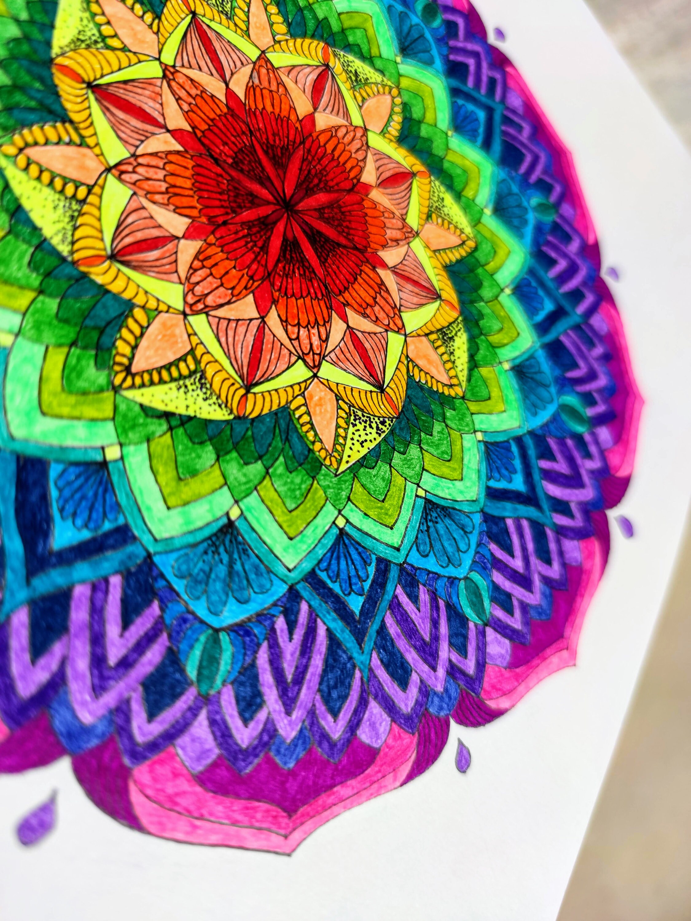 Colorful Mandala Painting Original Drawing Mandala Wall Art Rainbow ...