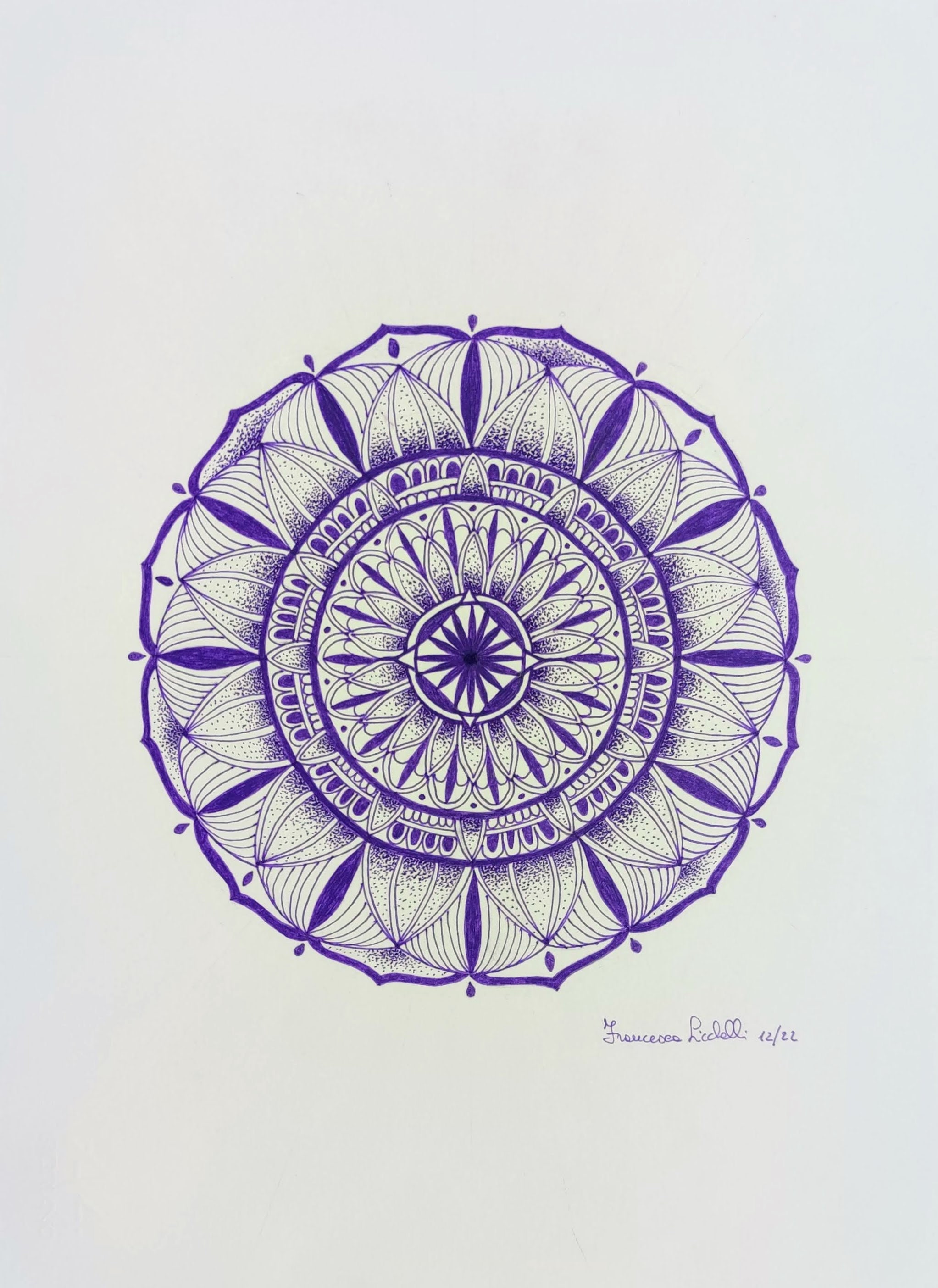 Mandala Ink Drawing Purple Original Mandala Drawing Spiritual Drawing ...