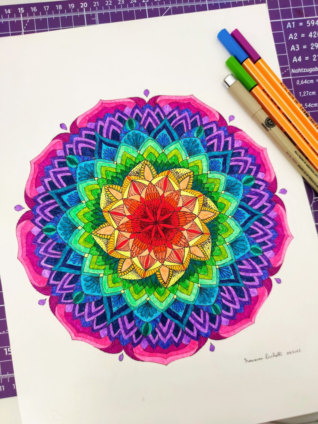Colorful Mandala Painting Original Drawing Mandala Wall Art Rainbow ...