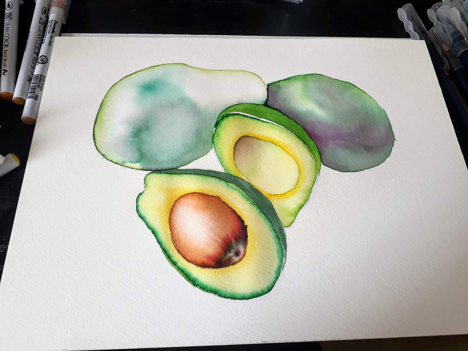 Avocado Watercolor Painting Original Watercolor Kitchen - Etsy