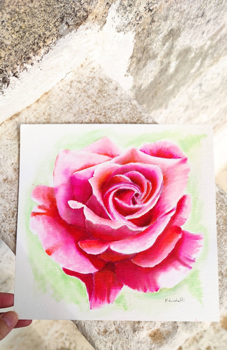 Single Rose Watercolor Original Painting Floral Watercolor Tiny ...
