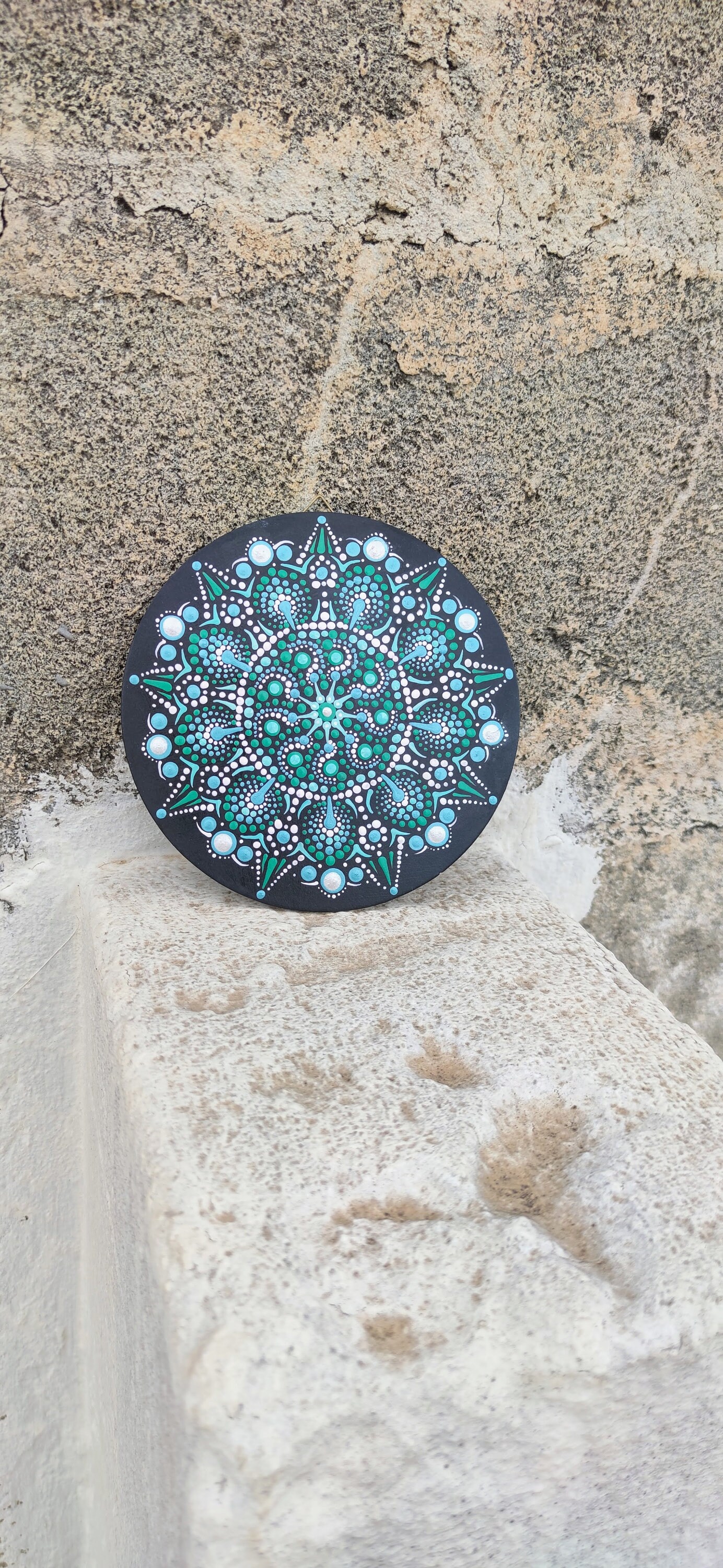 Aqua Mandala Hand Painted Round Mandala Dot Mandala Original Teal ...