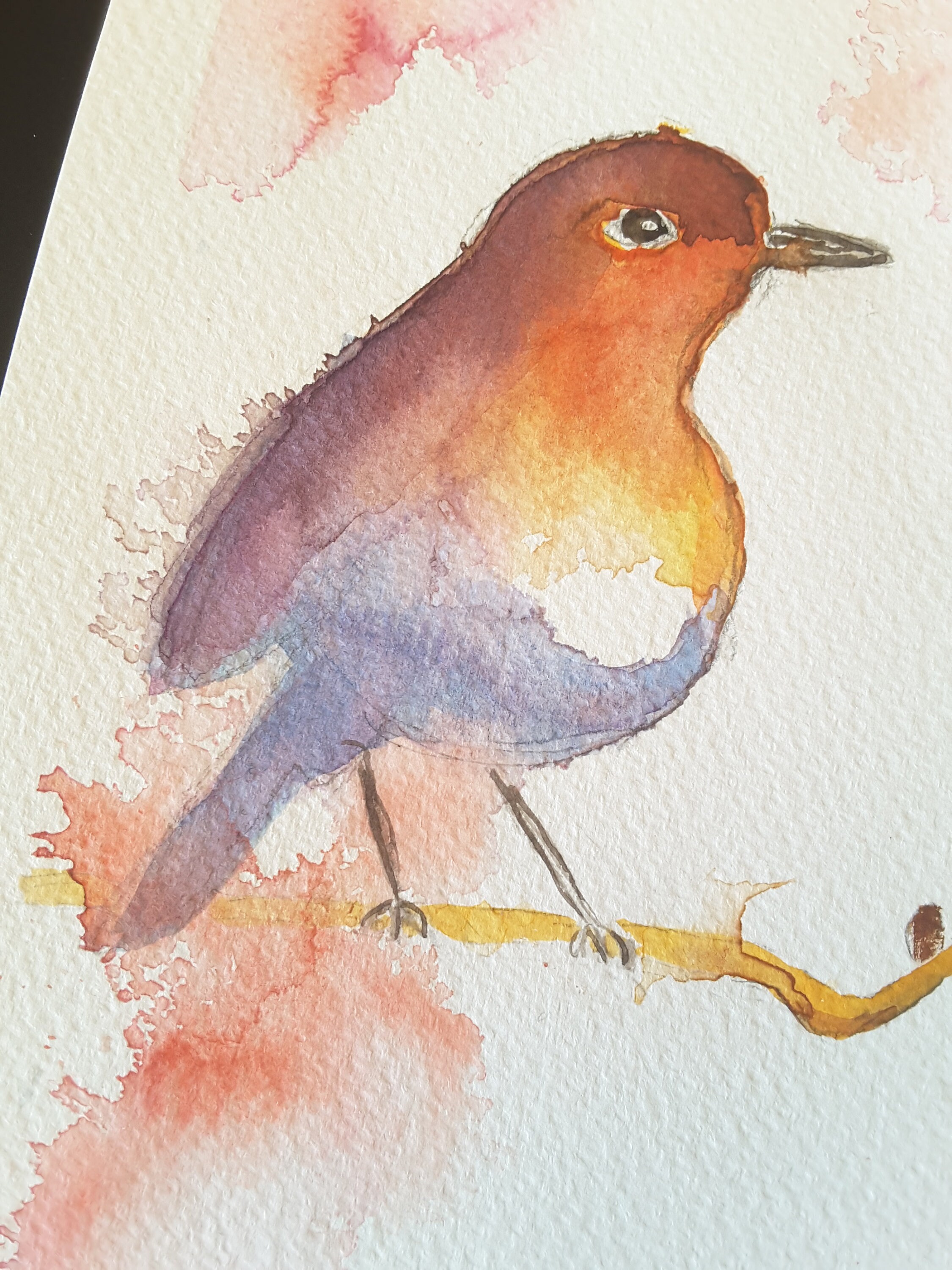 Redbreast Watercolor Painting, Little Robin on the Branch Art ...