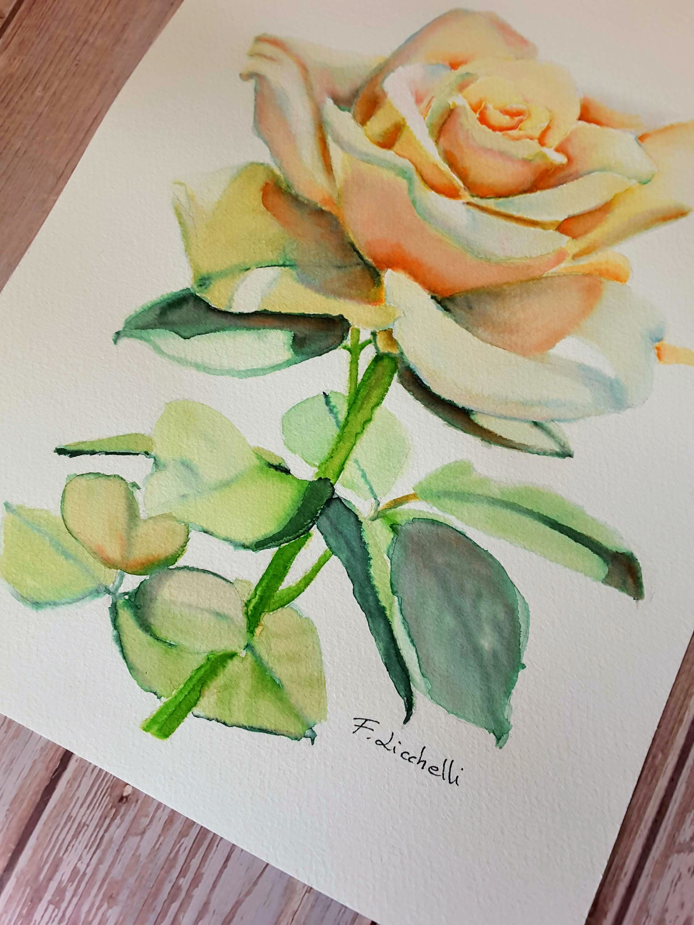 Peach Pink Rose Watercolor Original, Floral Watercolor Rose Pink, Rose ...