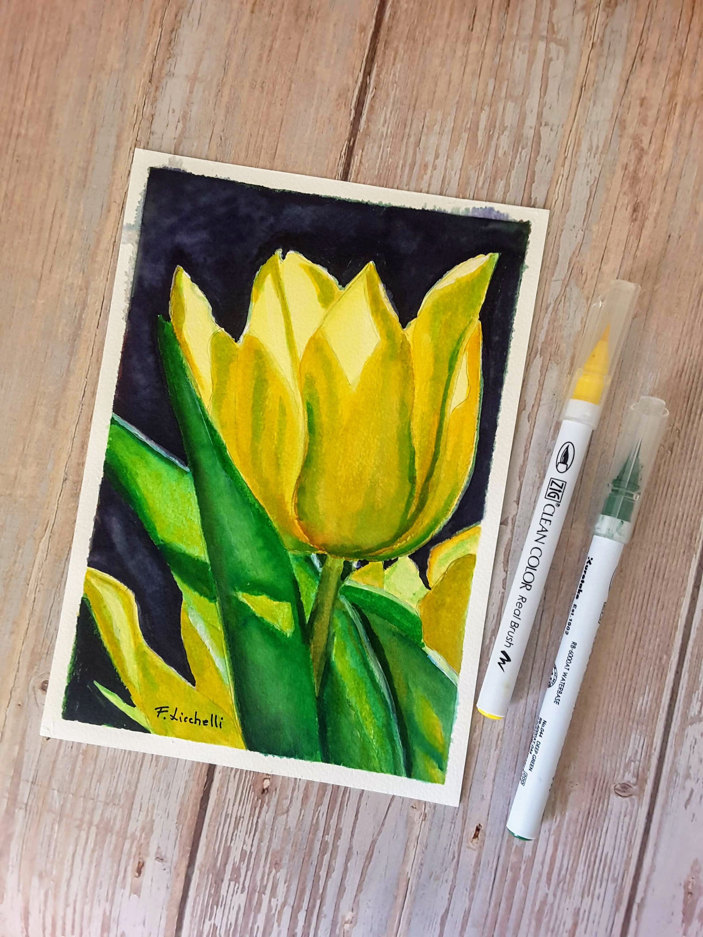 Yellow Tulip Watercolor Original, Tulip Painting Yellow, Gift Art ...
