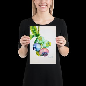 Berries Poster Colored Blueberry Print Branch of Berries - Etsy