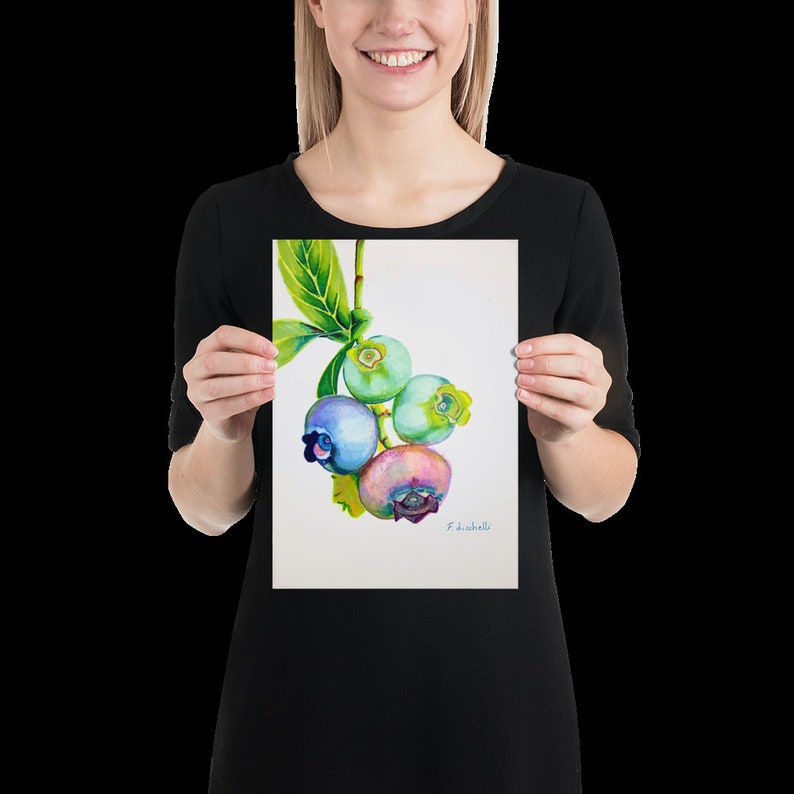 Berries Poster Colored Blueberry Print Branch of Berries - Etsy