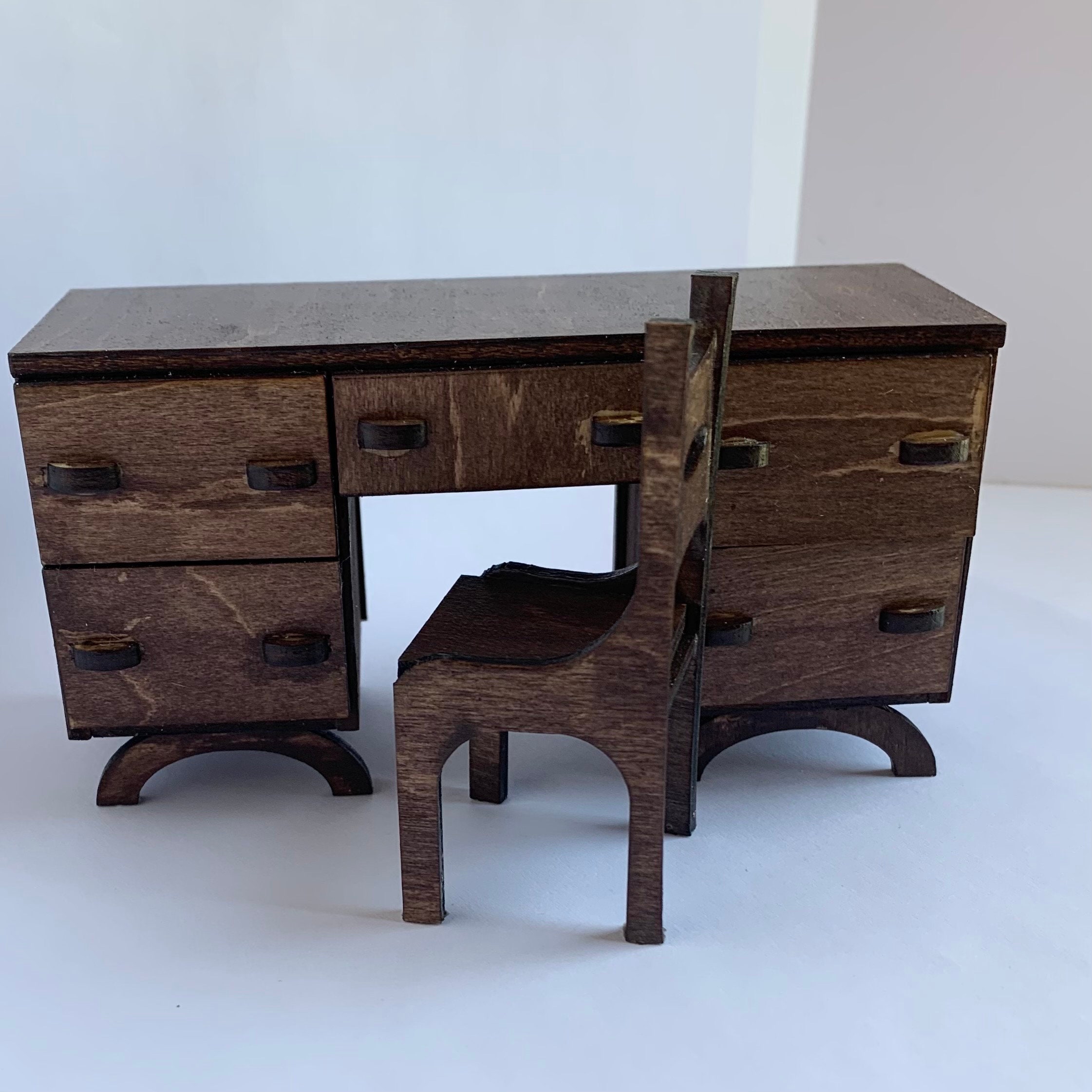 Mid Century Modern 1:12 Scale Miniatures. Desk and Chair Dollhouse ...