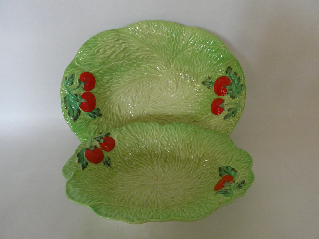 A Pair of English Beswick Cabbage Leaf Oval Dishes With Tomato Decor ...
