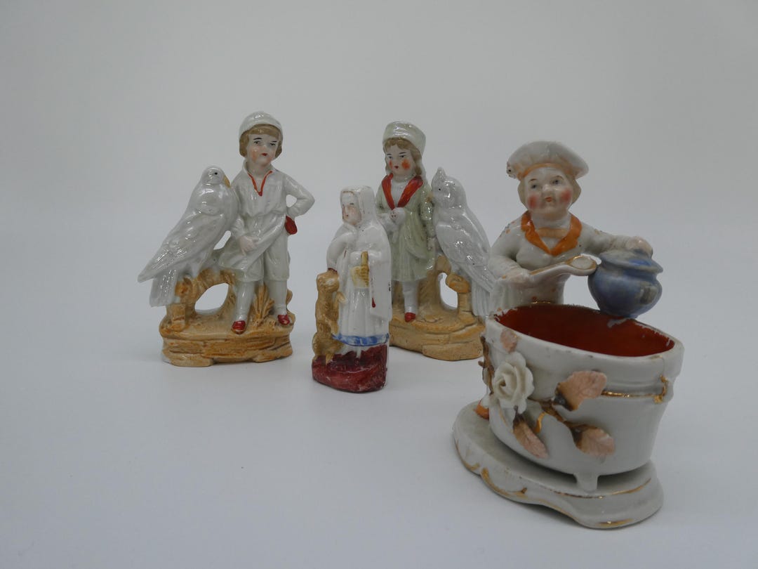 Set of 4 Antique Victorian Figurines as Spill Holders and Salt Pot ...