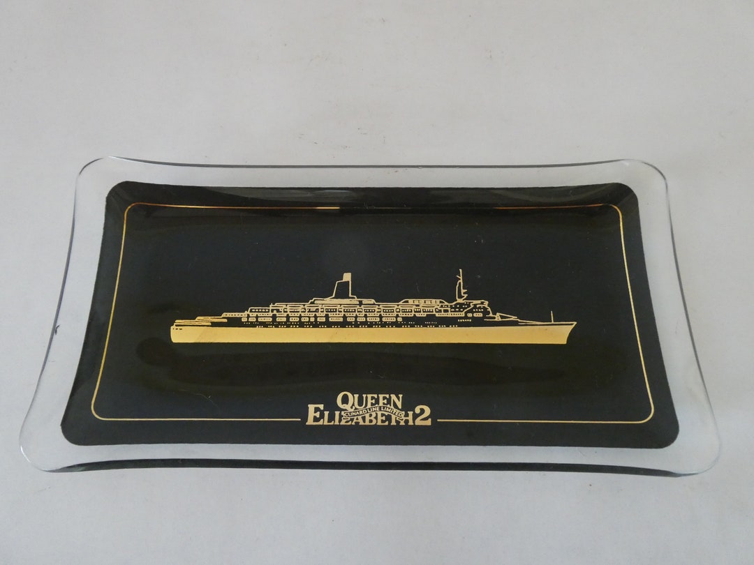 Vintage Mid Century Souvenir Glass Pin Dish From the QE2 Cunard Line ...