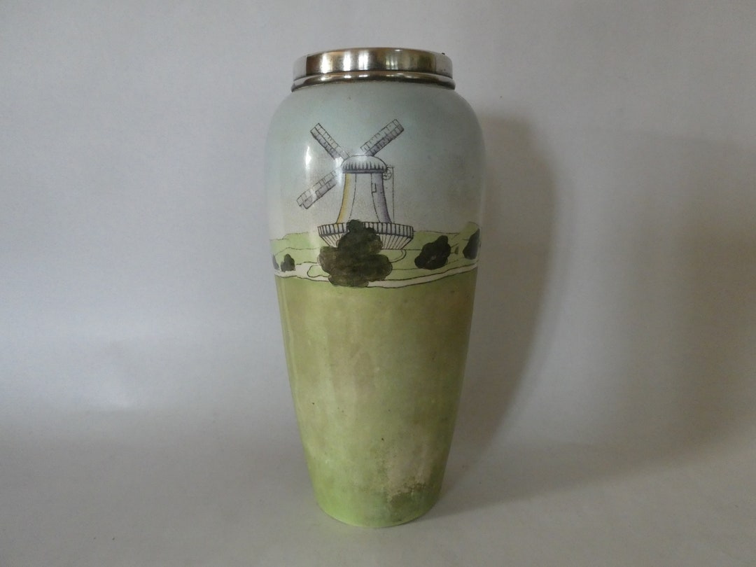 Vintage Mid Century British Pottery Vase With Hallmarked Silver Rim ...
