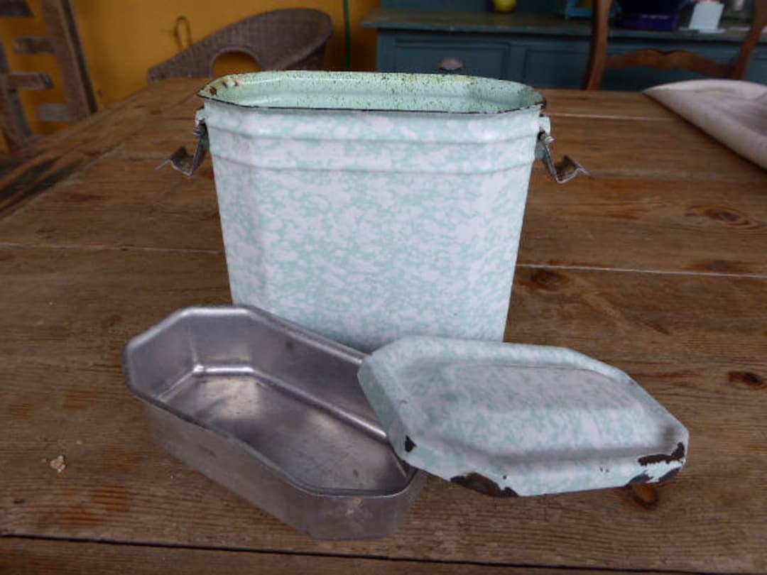 Mottled Enamel 3 Part Tiffin Tin, Vintage French Enamel Food Storage ...