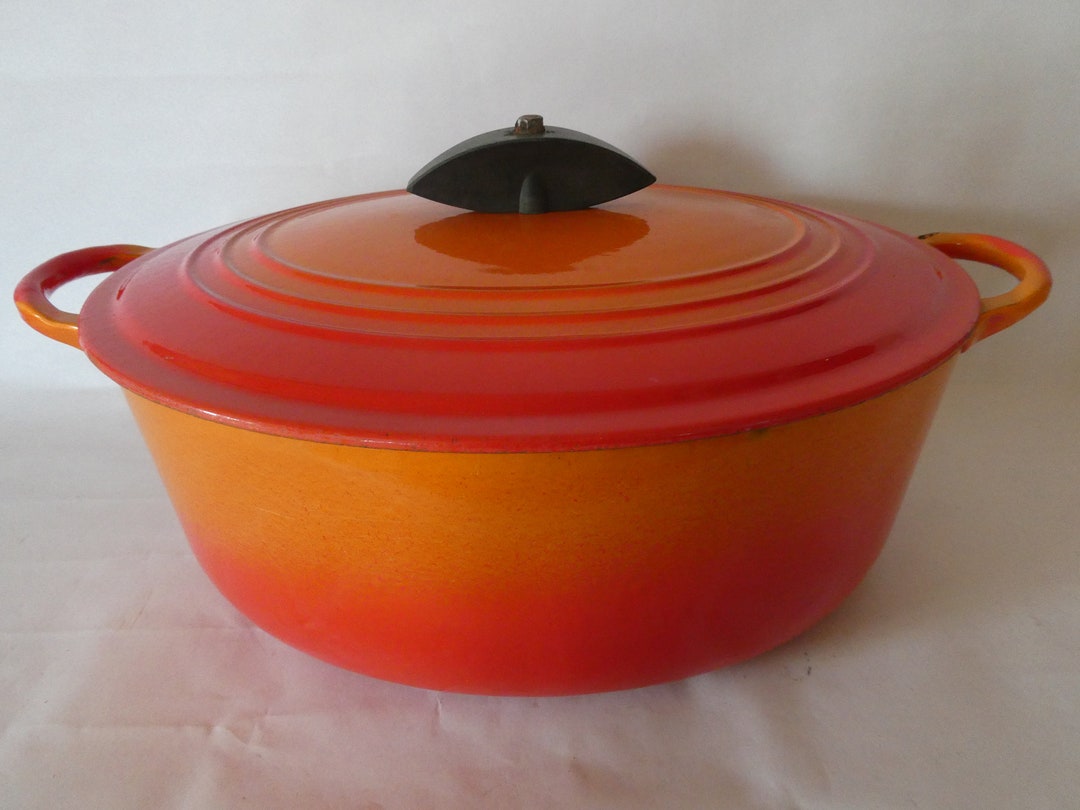 Vintage French Le Creuset Volcano Orange Lidded Cast Iron Dutch Oven ...