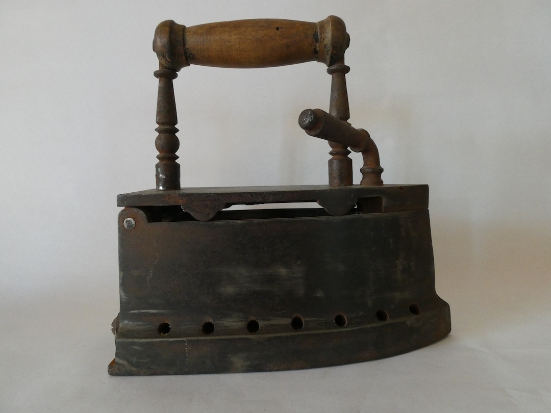 Antique French Cast Iron Vented Charcoal Iron With Wooden Handle ...
